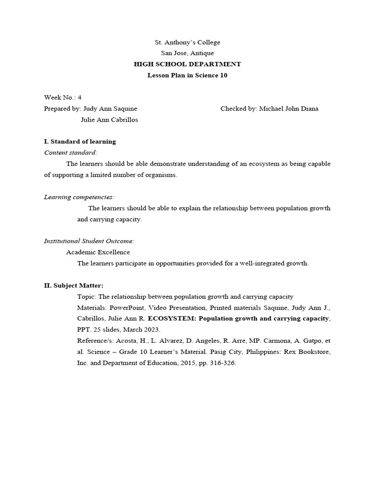 Lesson Plan in Population Growth | PDF | Ecosystem | Population Growth
