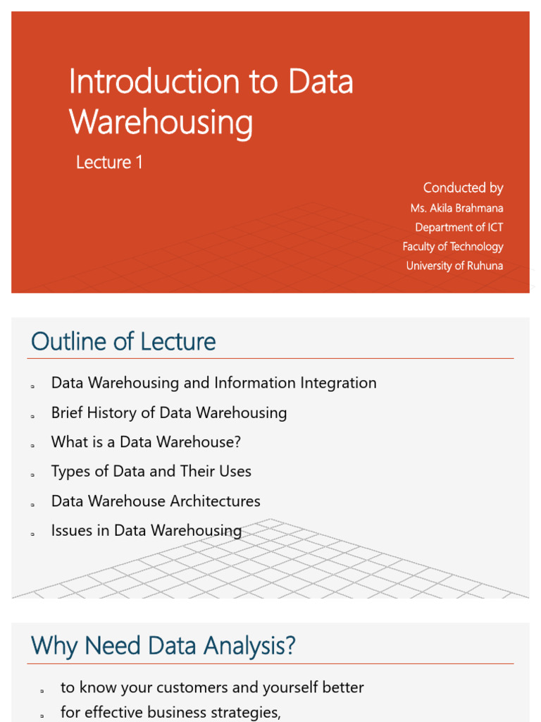 Lecture 1 Introduction To Data Warehousing | PDF | Data Warehouse | Business Intelligence