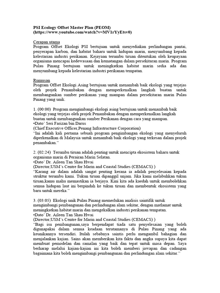 PSI Ecology Offset Master Plan | PDF