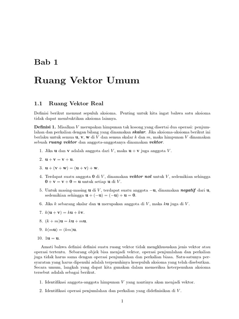 Aksioma dan Contoh Ruang Vektor | PDF