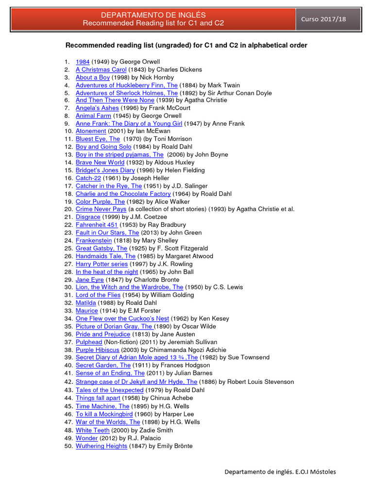 ING - Lecturas Recomendadas - C1&C2 | PDF | English Language Literature