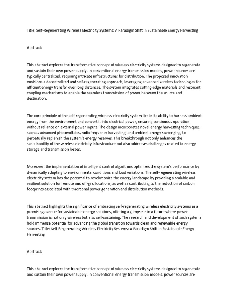 wireless electricity | PDF | Energy Harvesting | Sustainable Energy