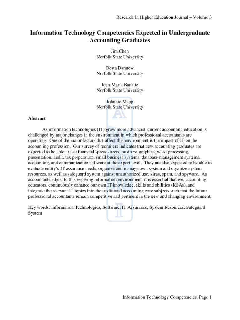 Information Technology Competencies Expected in Undergraduate ...