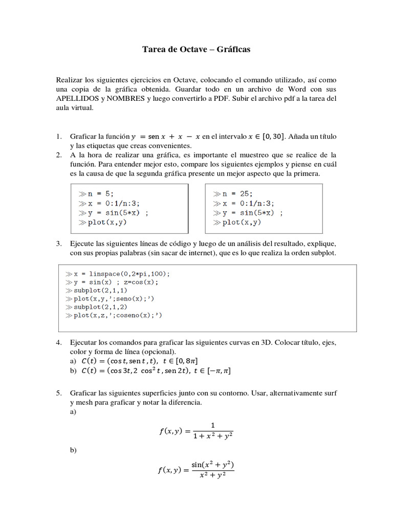 Tarea de Octave - Gráficos | PDF