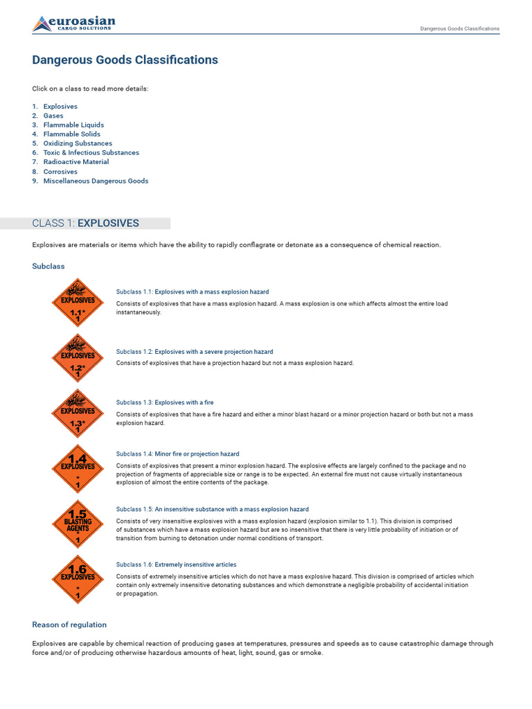 Dangerous Goods Classifications - 112 | PDF | Explosion | Hydrogen Peroxide