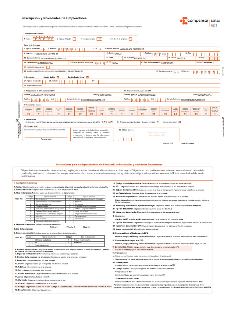 Afiliacion Eps Empleador Compensar | PDF | Información