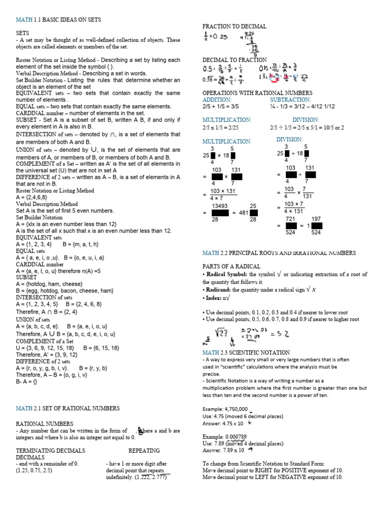 g7 Math 1st-2nd Quarter | PDF | Set (Mathematics) | Numbers