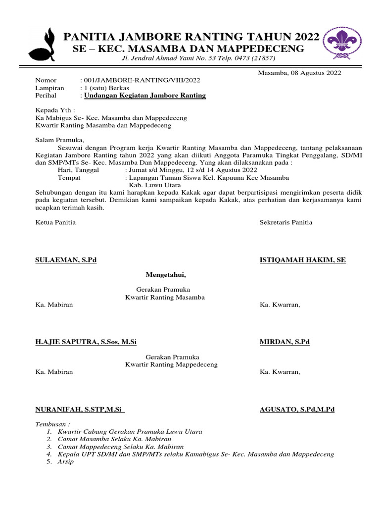Undangan Jambore Pramuka 2022 | PDF