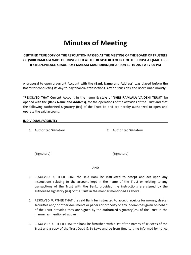 Resolution Template | PDF | Overdraft | Banks