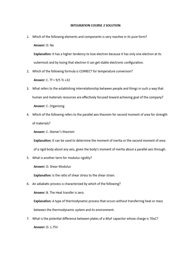 Integration Course 2 Solutions and Answers | Download Free PDF ...