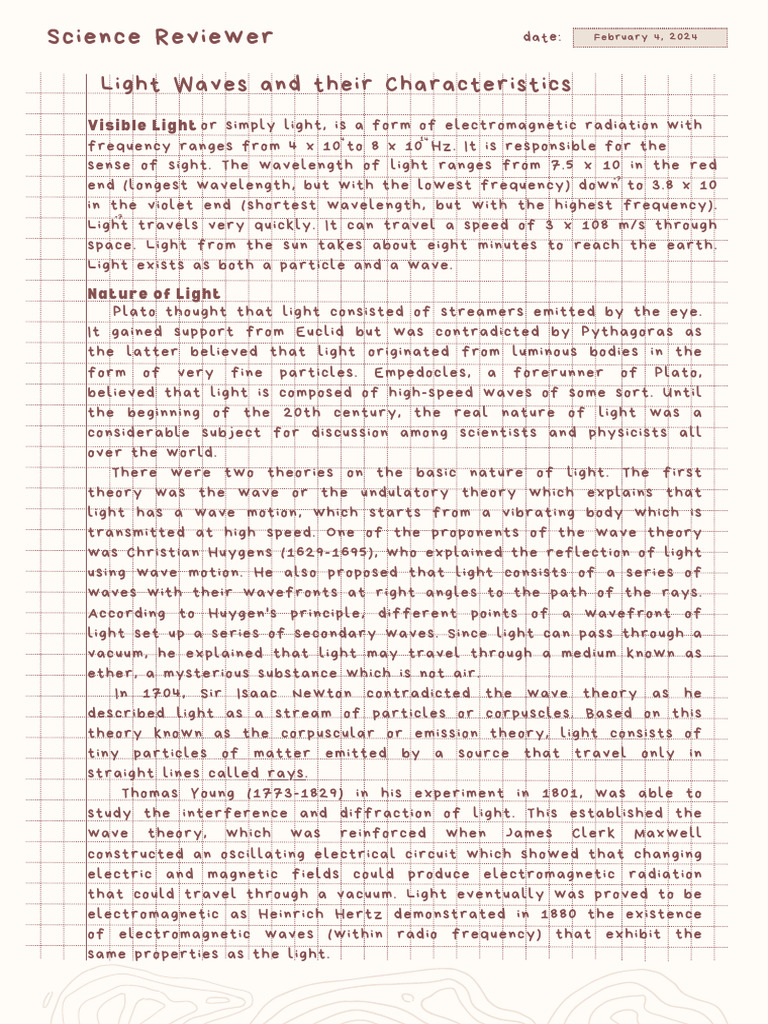Science - Nature of Light Reviewer | PDF | Light | Electromagnetic ...