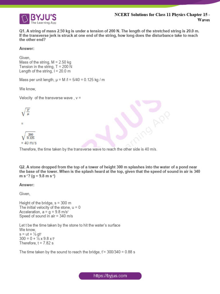 NCERT Solutions for 15 Waves | PDF | Waves | Sound