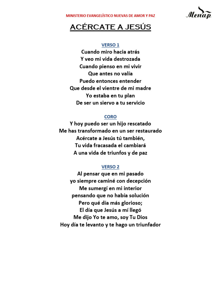 Acércate A Jesús - Letra | PDF