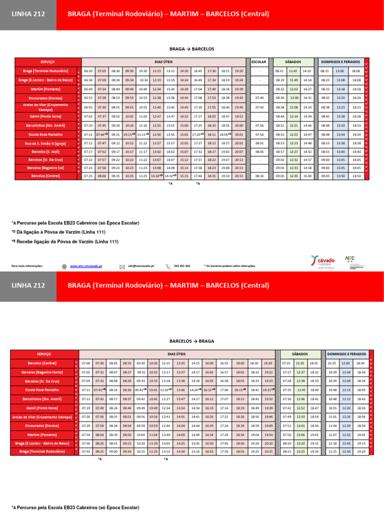 Horarios Bus Braga-Barcelos | PDF