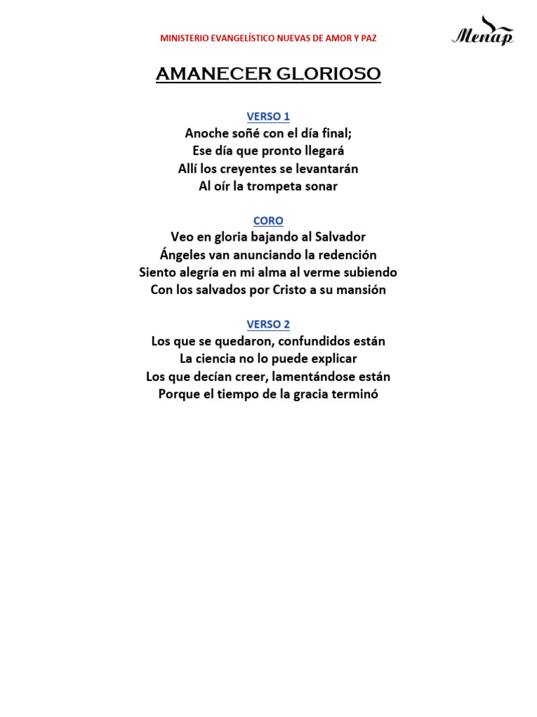 Amanecer Glorioso (Letra) | PDF