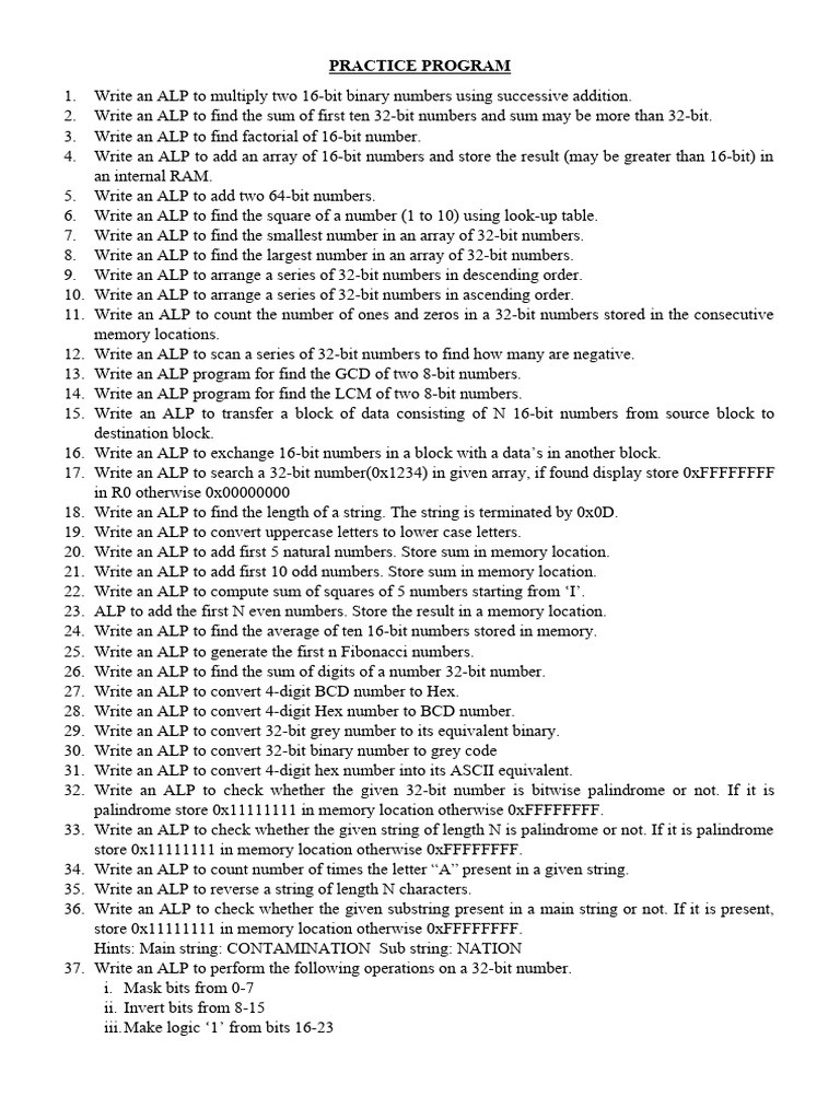 Practice Programs - ARM 7 | Download Free PDF | String (Computer ...