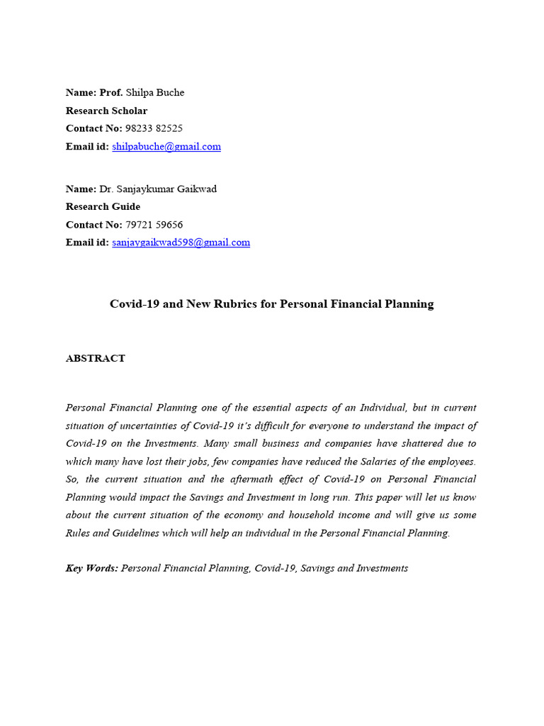 Covid-19 and New Rubrics For Personal Financial Planning | PDF | Credit ...
