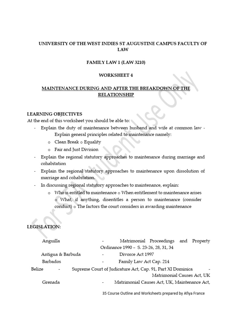 Family Law 1 Law 3210 Worksheet 4 | PDF | Marriage | Social Conventions
