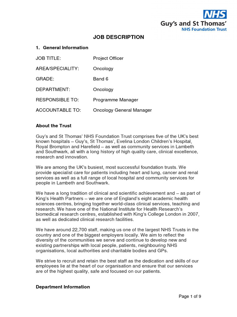 196-COF10039-S - Project Support Officer - Oncology | PDF | Hospital ...