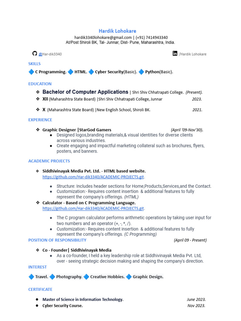 Hardik Resume | PDF