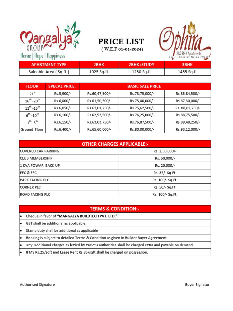 Price List Aug 2023 2BHK 3bhk | PDF | Business | Taxes
