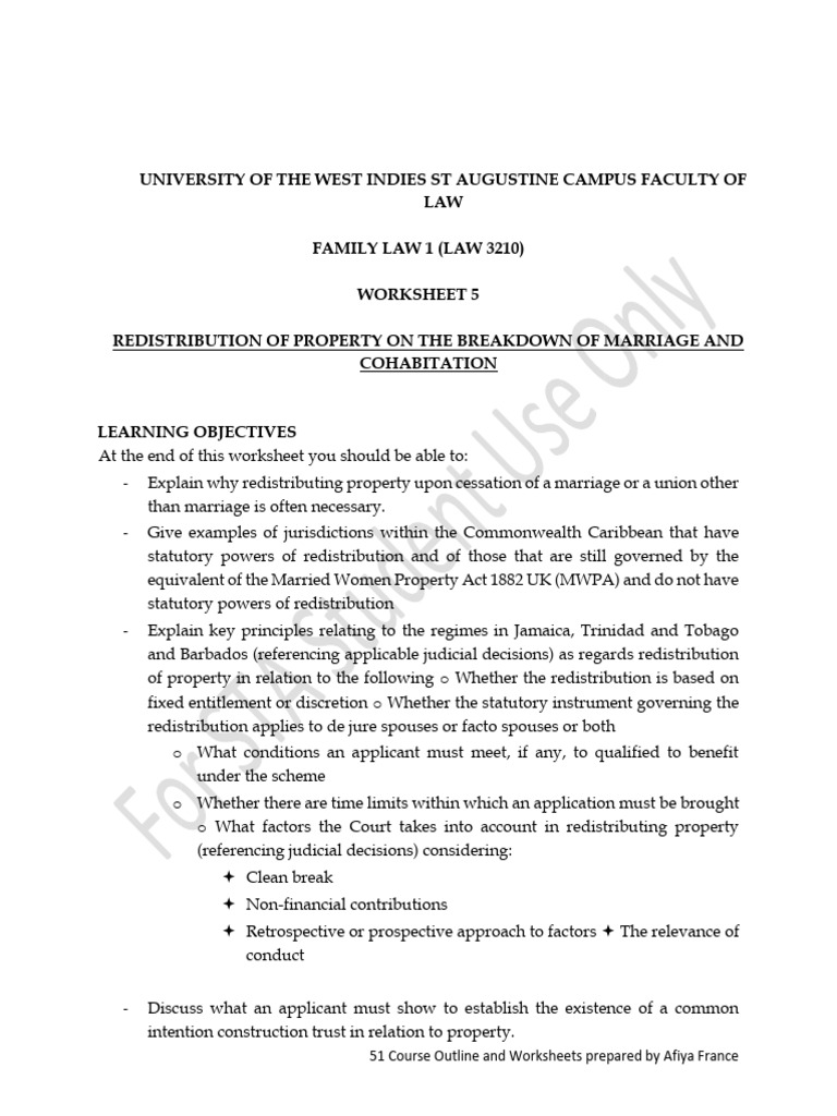 Property Redistribution in Caribbean Family Law | PDF | Marriage | Pension
