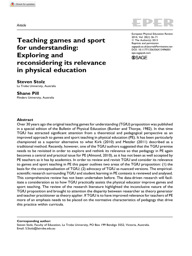 Teaching Games for Understanding_1 | PDF | Pedagogy | Teachers