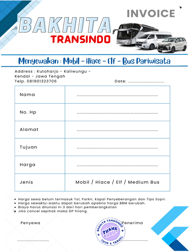 Nota Sewa Mobil dan Tiket Penyeberangan | PDF
