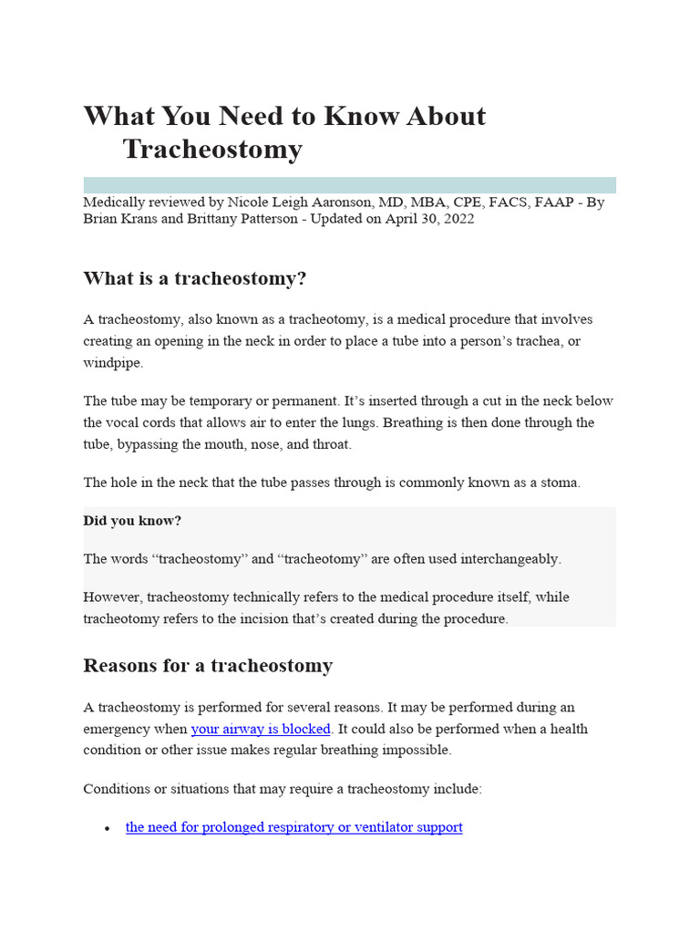 What You Need To Know About Tracheostomy 2020 | PDF | Respiratory Tract ...