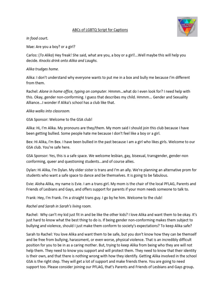 LGBTQ Support and Understanding Script | PDF | Transgender | LGBTQIA+ ...
