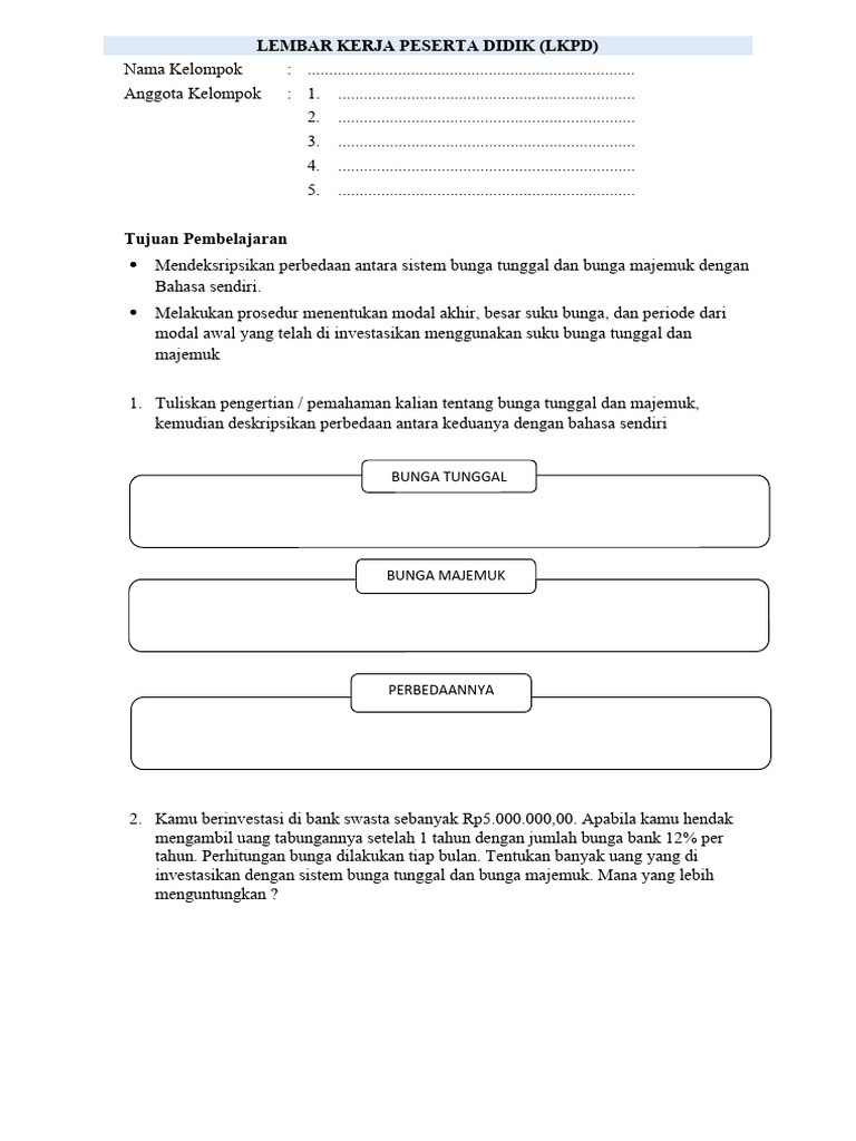 LKPD Bunga Tunggal Dan Majemuk | PDF