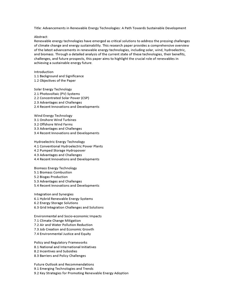 Advancements in Renewable Energy Technologies A Path Towards ...