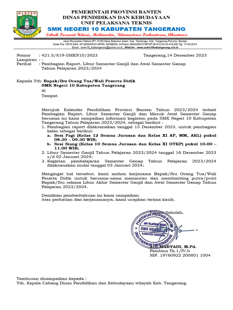 Surat Pemberitahuan Pembagian Raport Dan Libur Semester Ganjil TP 2023 ... Surat Pemberitahuan Pembagian Raport Dan Libur Semester Ganjil TP 2023 ...