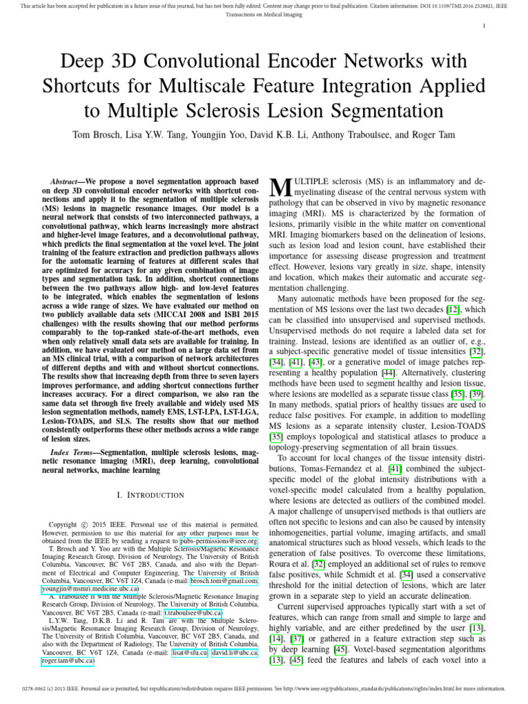 Deep 3D Convolutional Encoder Networks With Shortcuts For Multiscale Feature Integration Applied ...