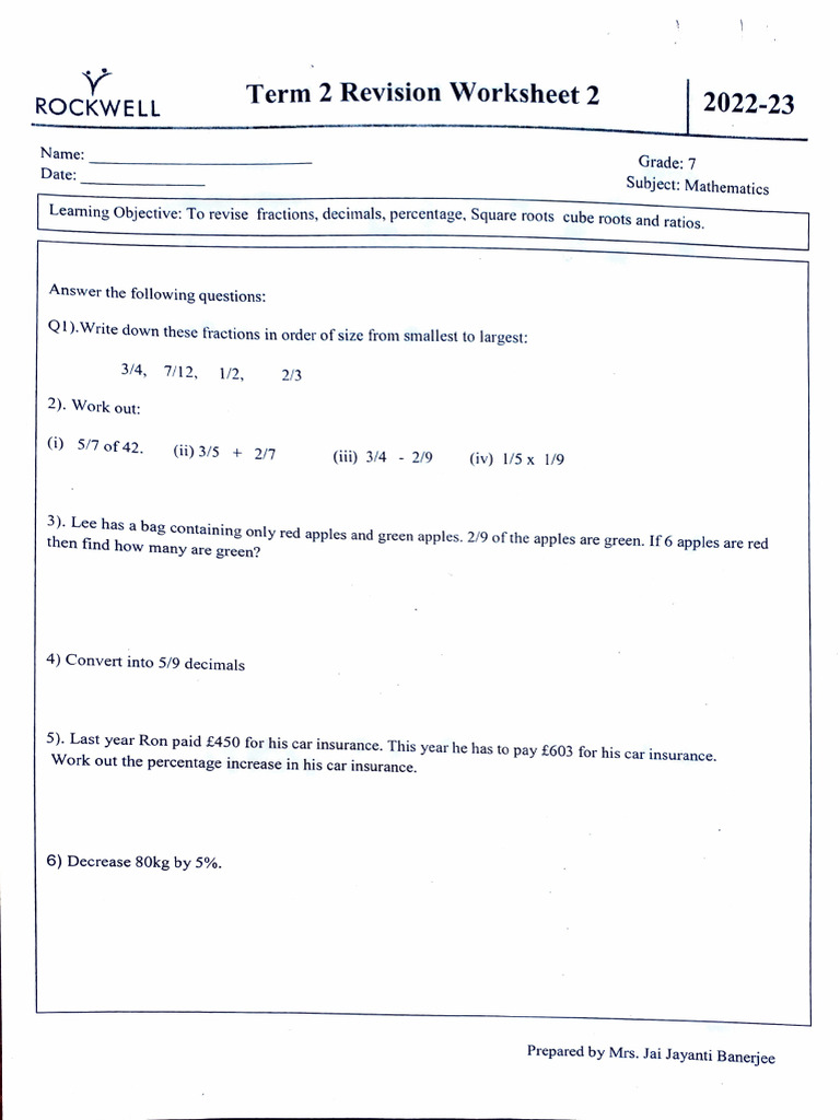 Math Ws 2 | Download Free PDF | Ratio | Arithmetic