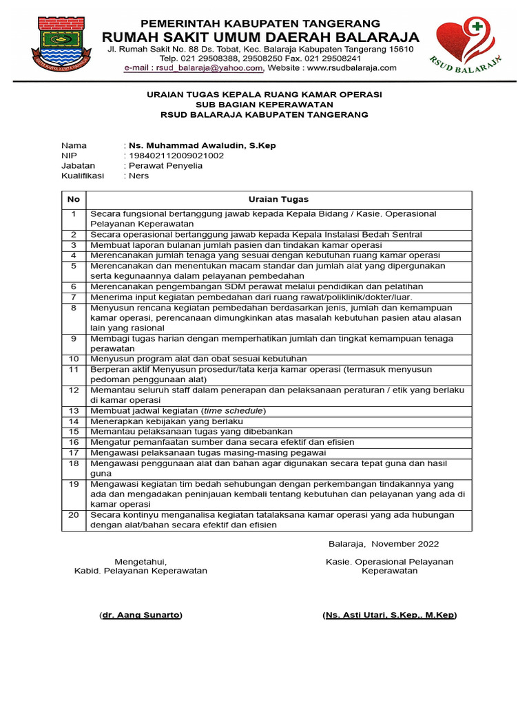 URAIAN TUGAS STAFF KAMAR OPERASI | PDF