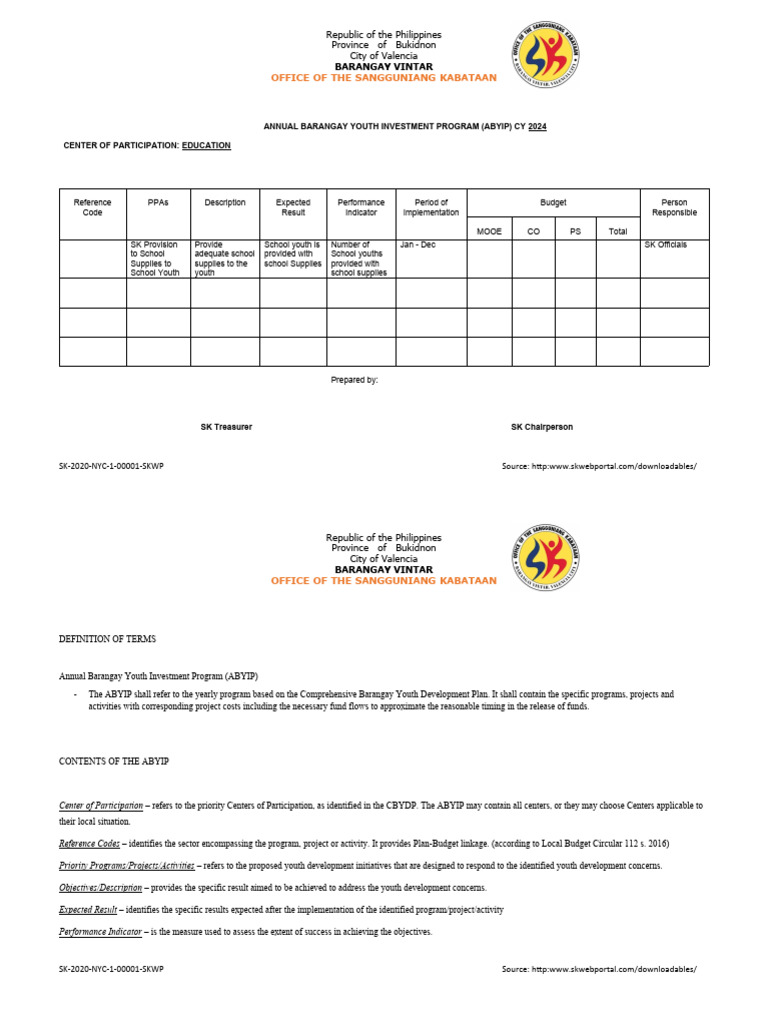 ABYIP Templates Revised | PDF | Youth | Employment