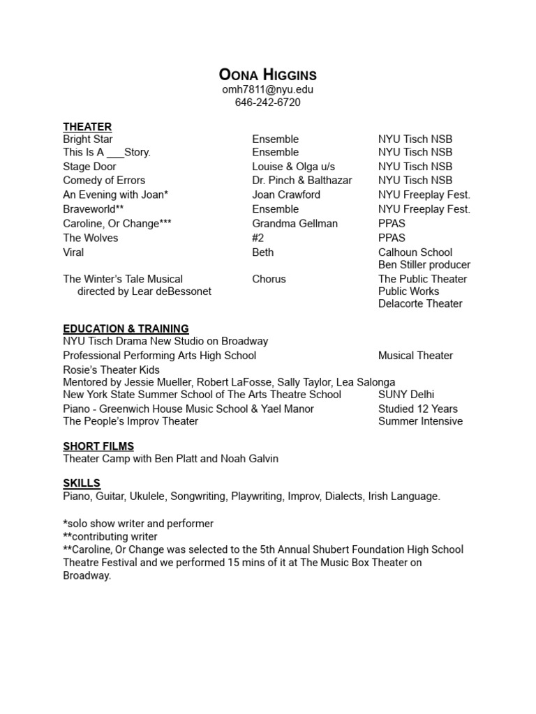 Oona Higgins Resume Updated Feb 9 2024 | PDF | Poetry | Classics