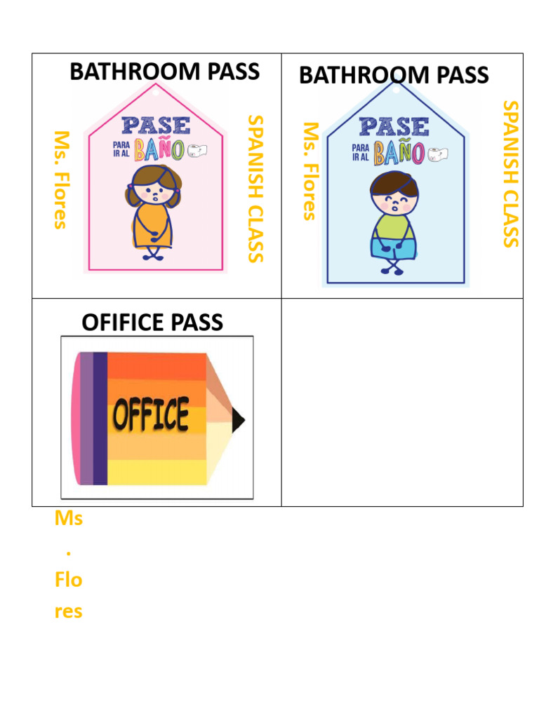 Spanish Class Bathroom Pass Template | PDF