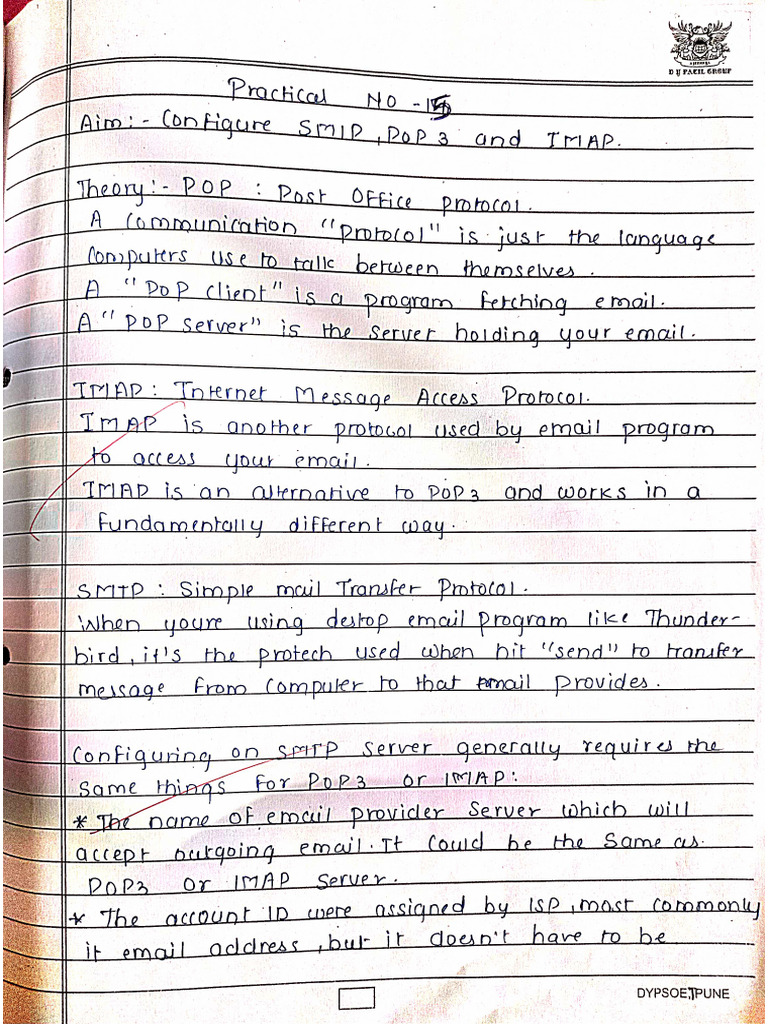 Pract.15 Configure SMTP, POP3 and IMAP Using Relevant Software | PDF