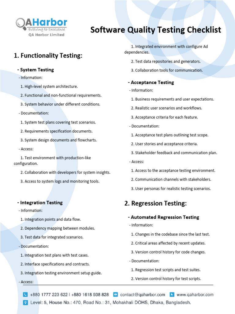 Software Quality Testing Checklist | PDF | Software Testing | Security Software Quality Testing Checklist | PDF | Software Testing | Security