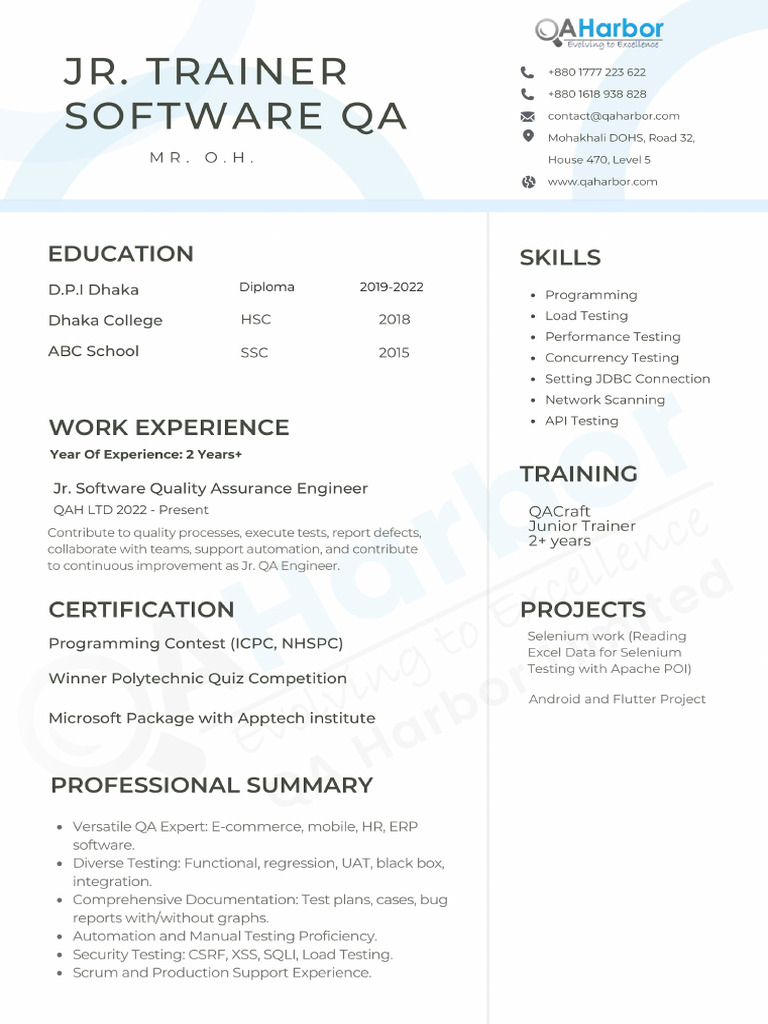 Jr Software Qa Format Pdf
