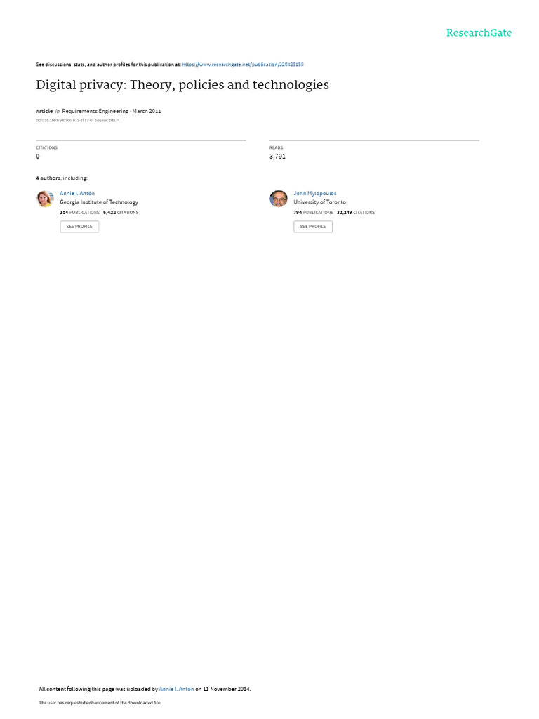 Digital Privacy Theory Policies and Technologies | PDF | Privacy | Methodology