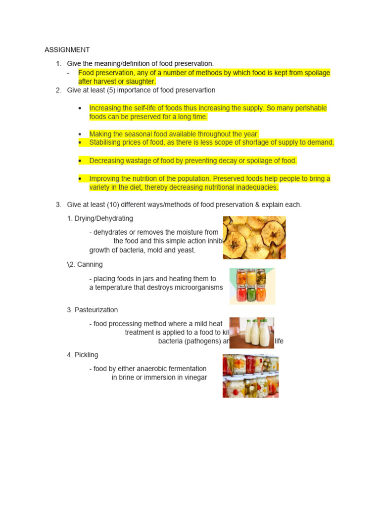 Importance and Methods of Food Preservation | PDF | Food Preservation ...