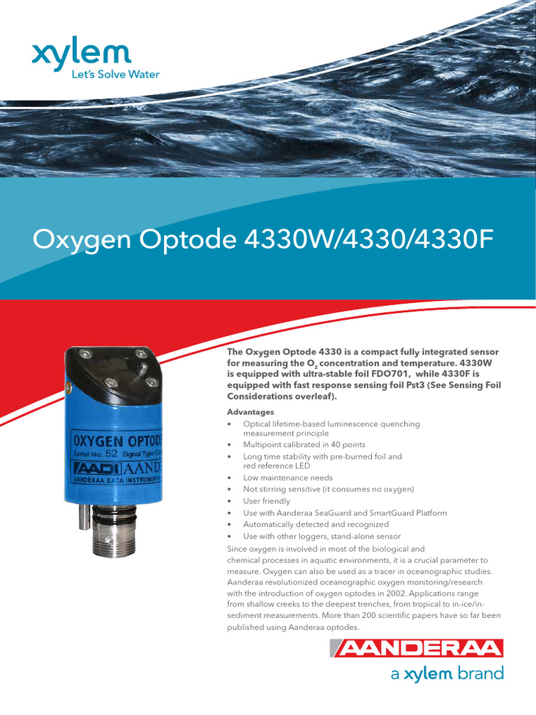 Aanderaa Oxygen Optode 4330 Series Overview | PDF | Sensor | Calibration