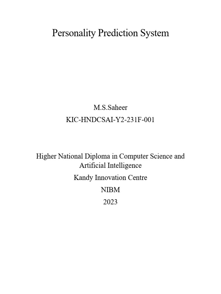 Personality Prediction System Proposal 001 Download Free Pdf