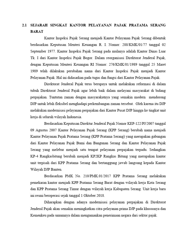 Sejarah dan Struktur KPP Pratama Serang | PDF