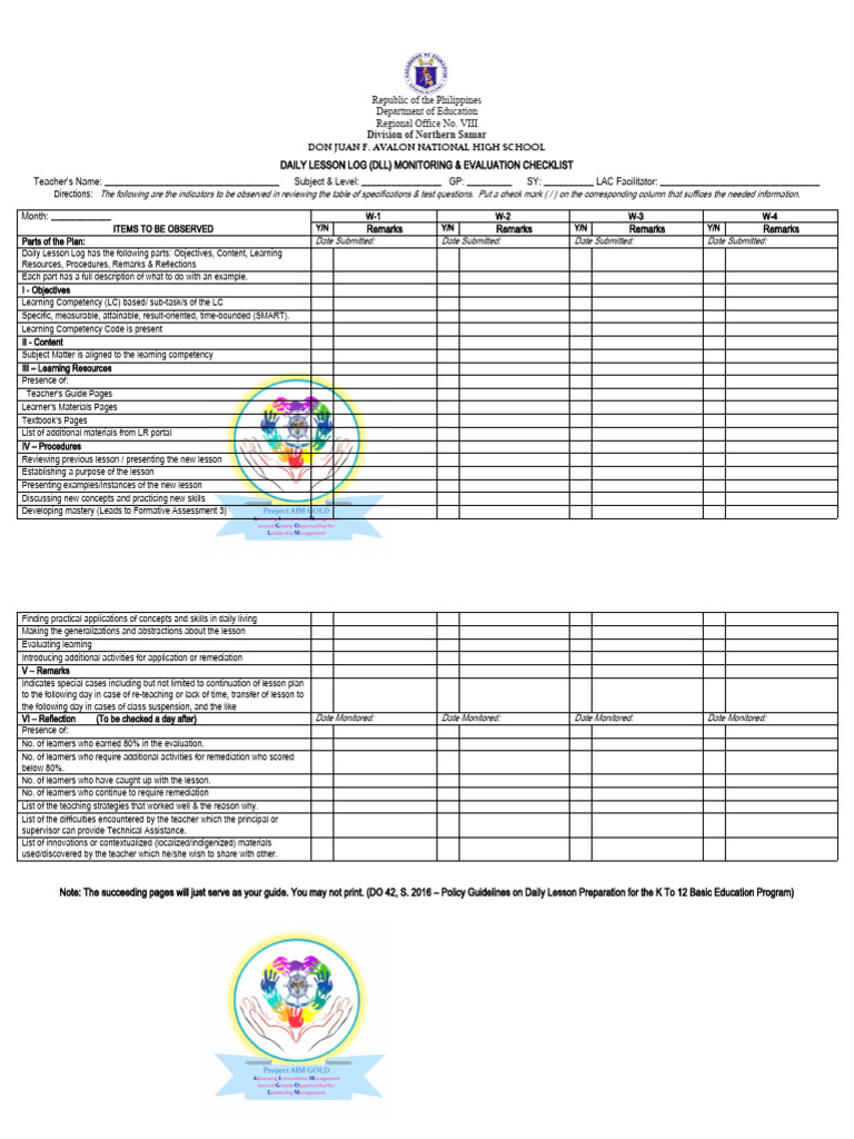 DLL Monitoring & Evaluation Checklist | PDF | Teachers | Learning