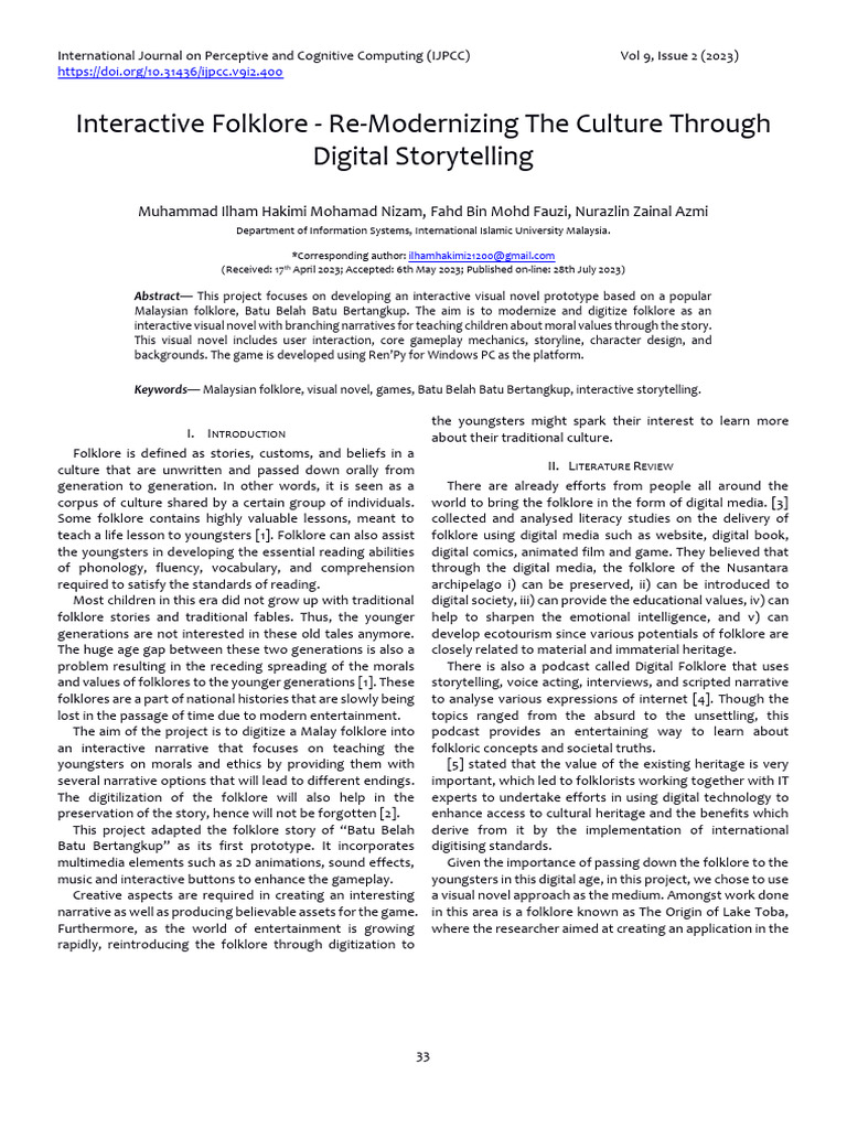 Interactive Folklore - Re-Modernizing The Culture Through Digital ...