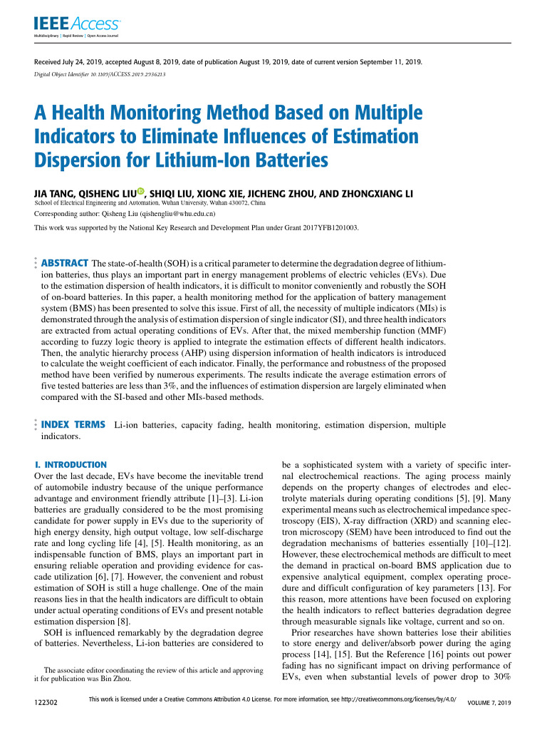 A Health Monitoring Method Based On Multiple Indication | PDF | Lithium ...
